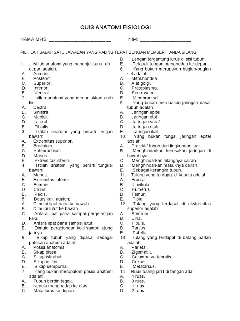 LATIHAN SOAL ANATOMI FISIOLOGI (Anatomi Permukaan Dan Muskuloskeletal) | PDF