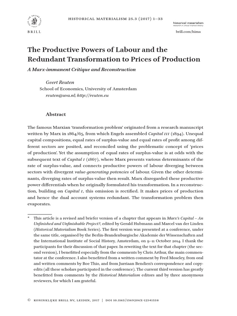 2017 - Reuten - The Productive Powers of Labour | PDF | Value ...