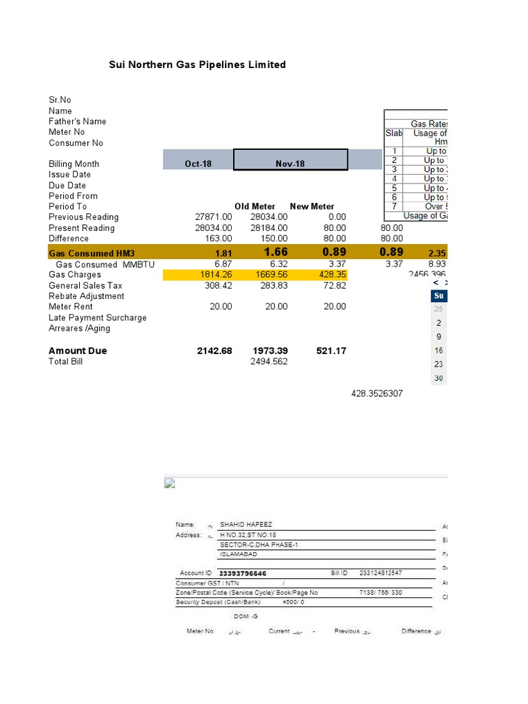 SNGPL Bill Calculations | PDF | Government Finances | Taxes