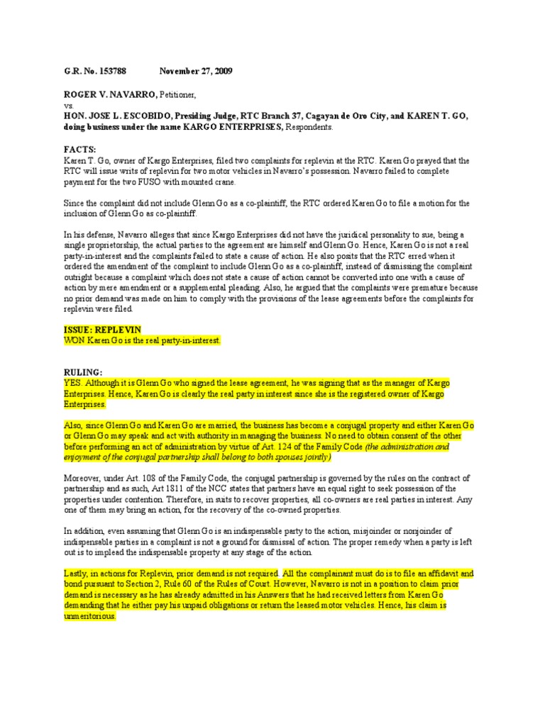 RTC Ruling on Replevin Complaint Upheld | PDF | Complaint | Common Law