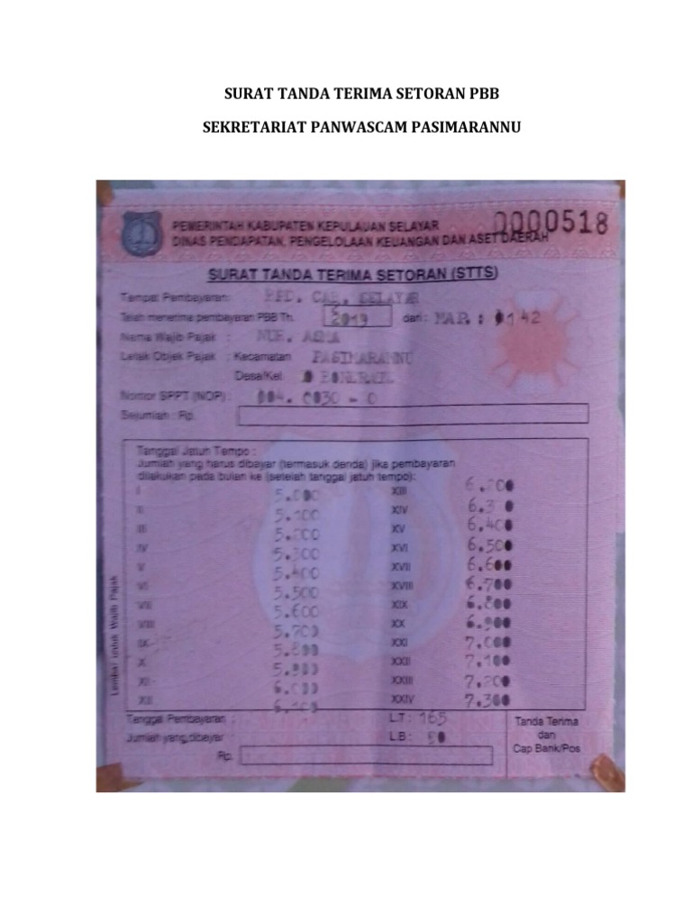 Surat Tanda Terima Setoran PBB
