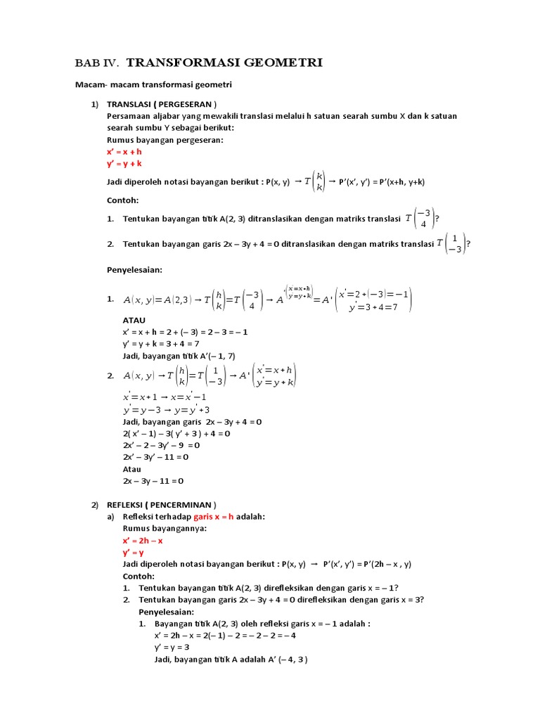 Transformasi Geometri Kelas 11 | PDF