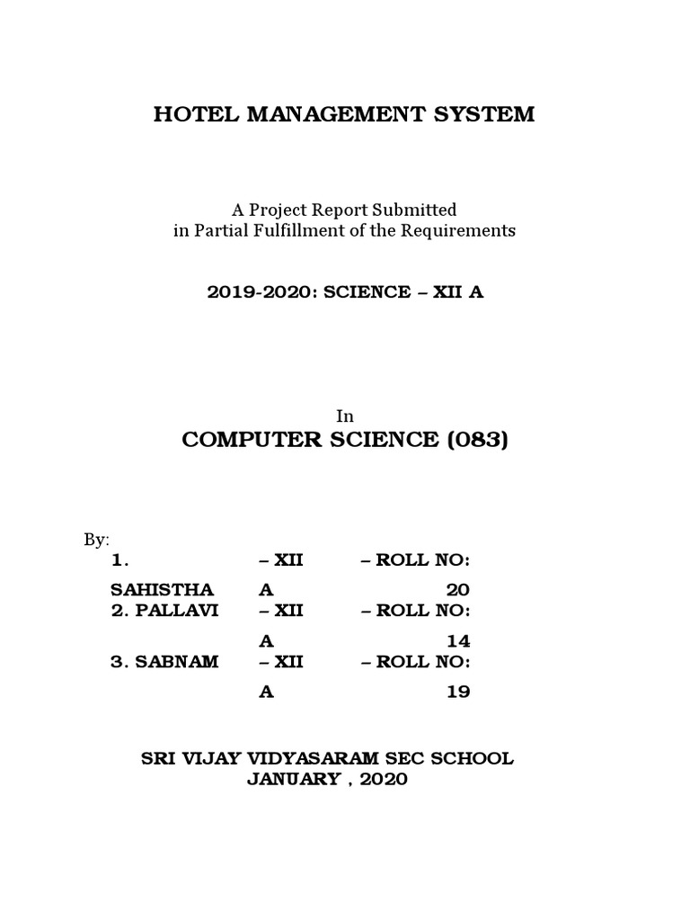 PROJECT Hotel Management Report | PDF | Computing | Software