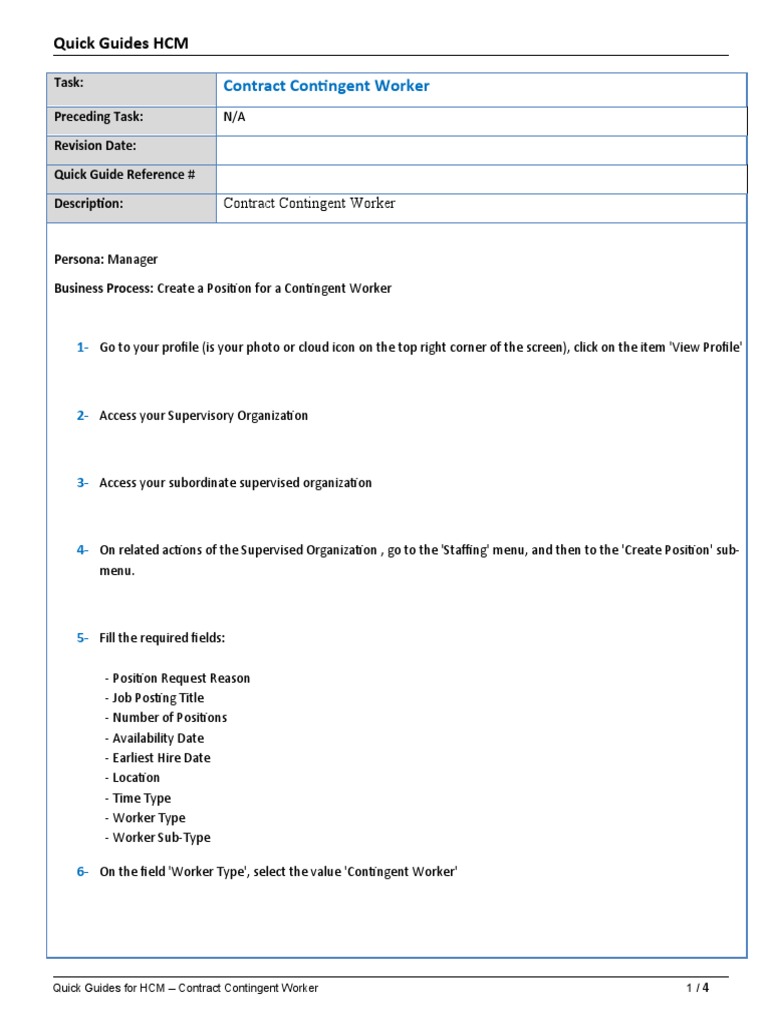 Contract Contingent Worker: Quick Guides HCM | Download Free PDF | Business | Computing