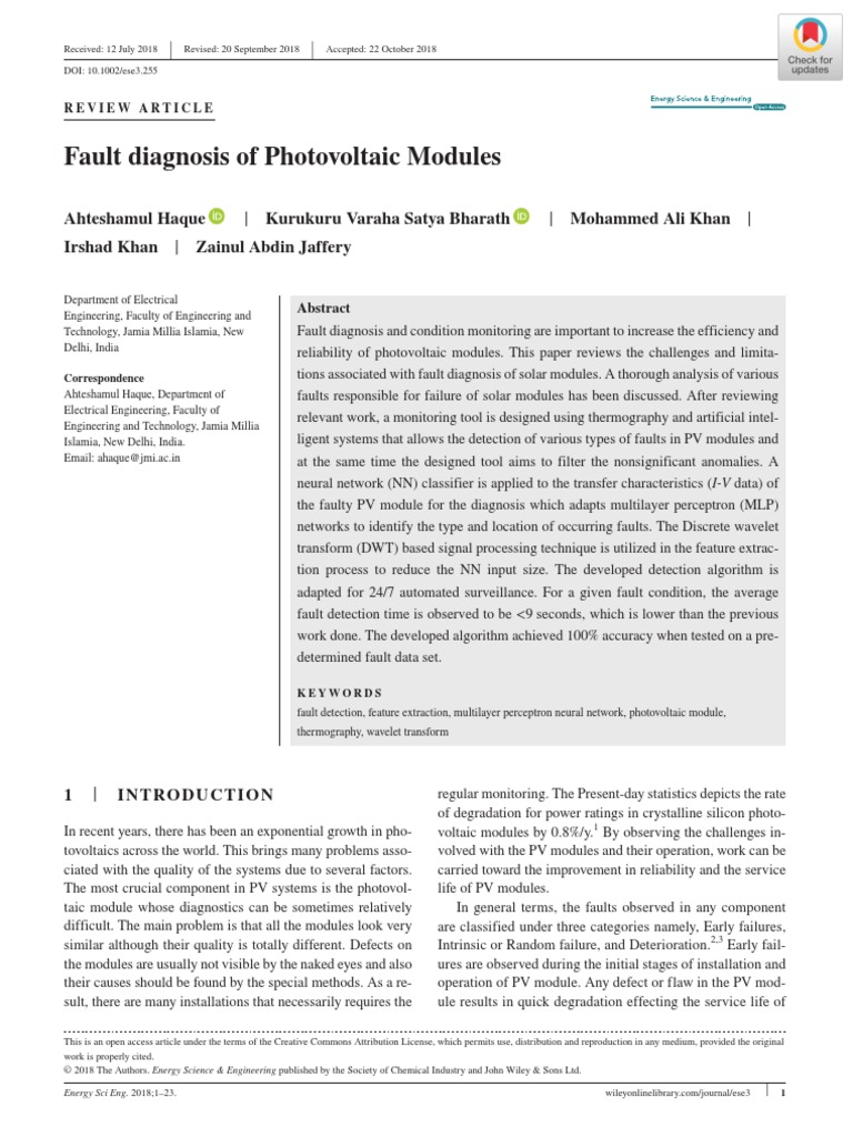 Fault Diagnosis of Photovoltaic Modules | PDF | Photovoltaics | Solar Panel