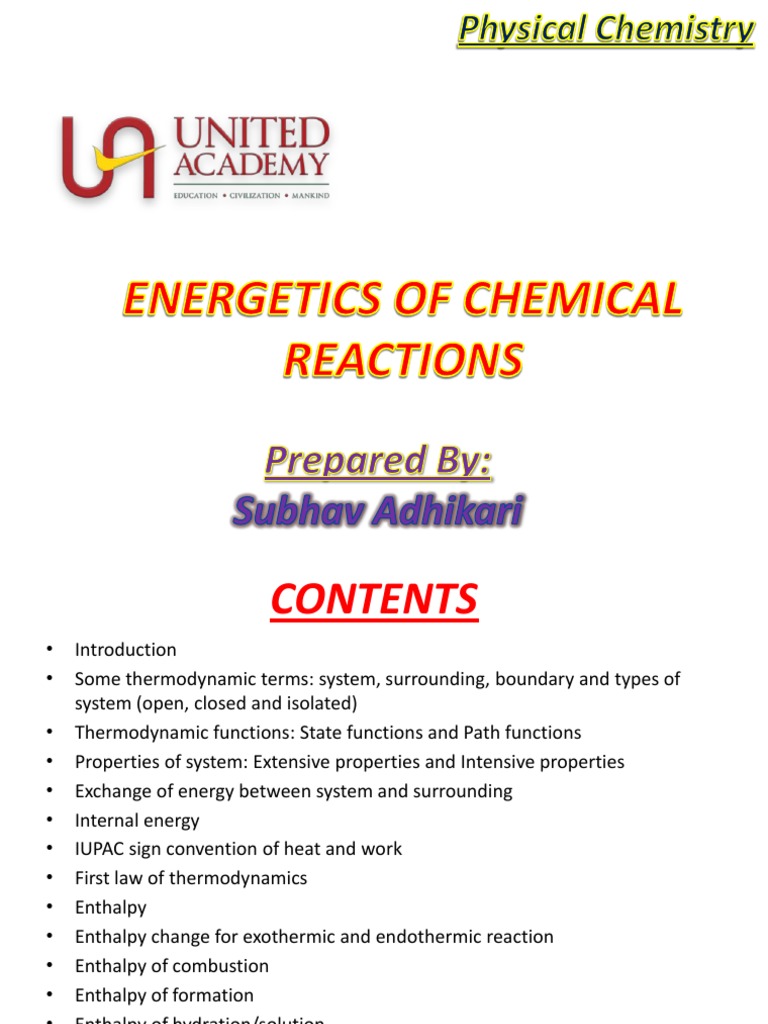 Energetics of Chemical Reactions | PDF | Enthalpy | Heat