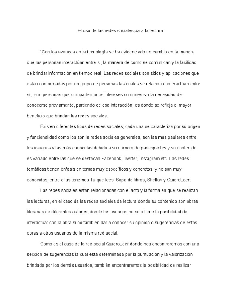 El Uso de Las Redes Sociales para La Lectura | PDF | Servicio de redes ...