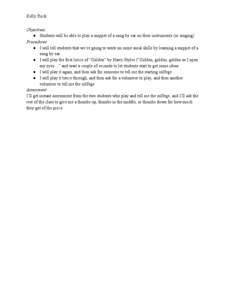 3 Minute Lesson Plan - Musicianship - Kelly Rock | PDF