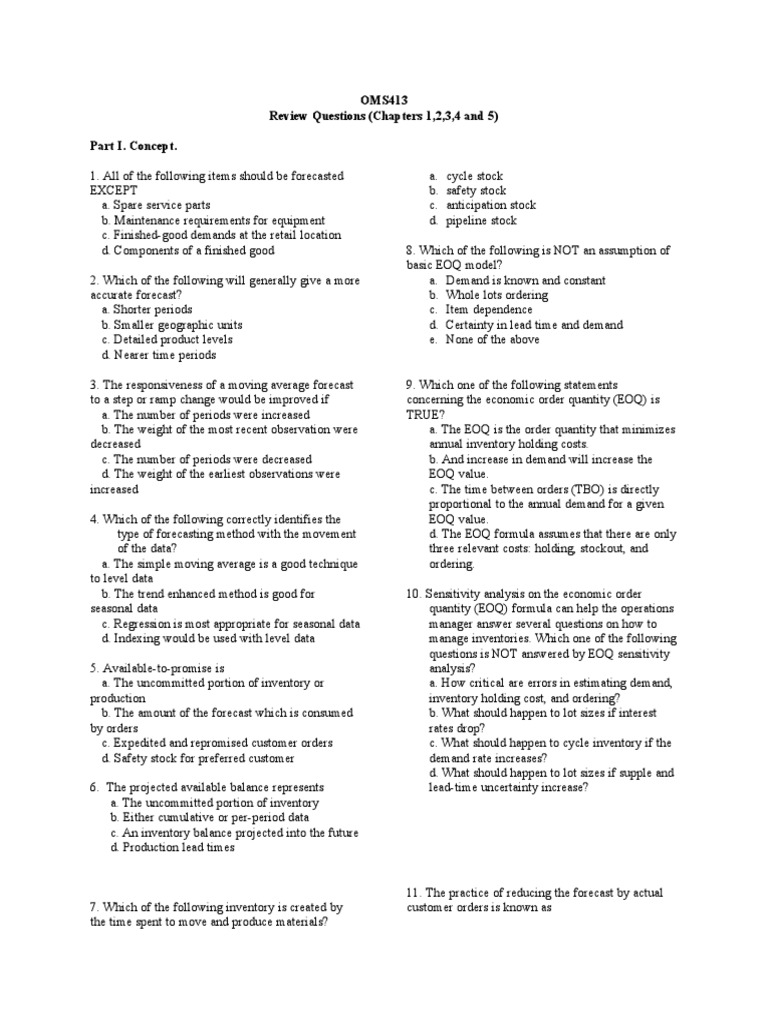 OMS413 Review Questions (Chapters 1,2,3,4 and 5) Part I. Concept | PDF ...