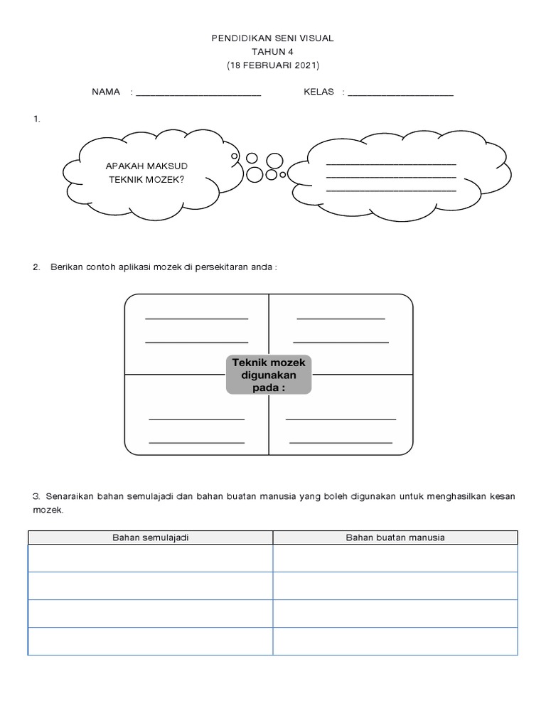 Teknik Mozek dalam Pendidikan Seni Tahun 4 | PDF