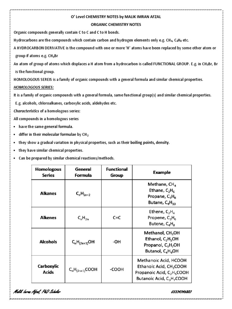 Organic Chemistry Notes | PDF | Alkane | Alkene