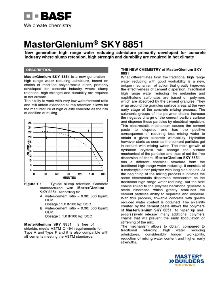 Basf Masterglenium Sky 8851 Tds | PDF | Concrete | Cement
