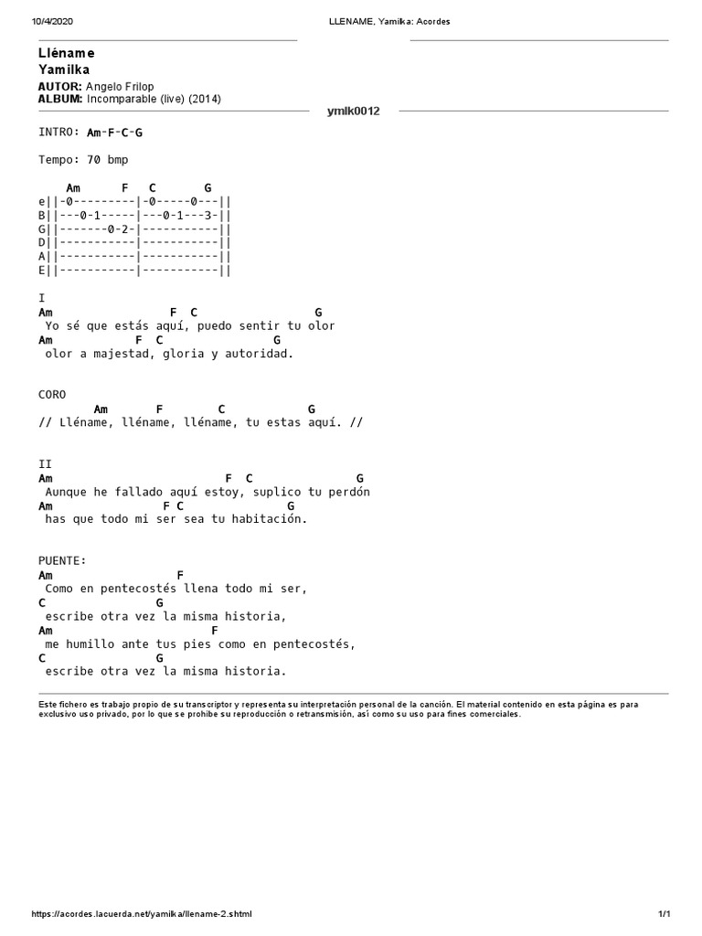 LLENAME, Yamilka - Acordes | PDF