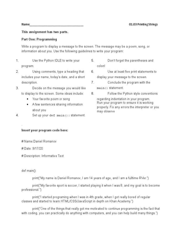 Name 0103 Printing Strings Pdf Computer Science Software Development 9009