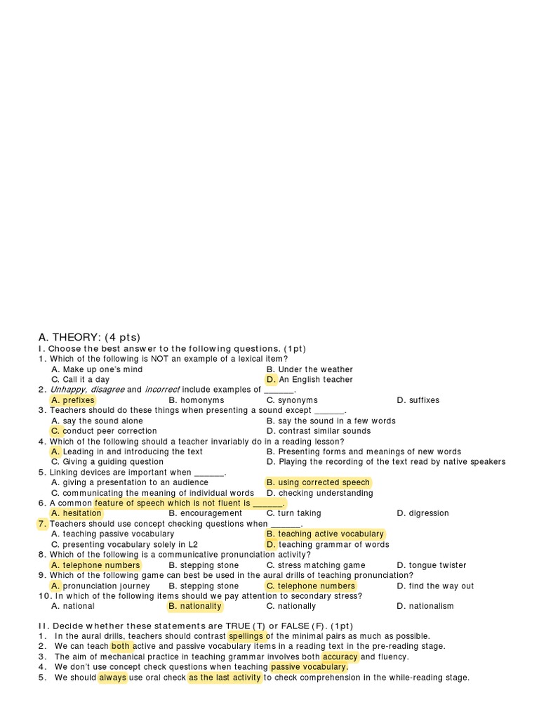 Sample Test | PDF | Reading Comprehension | Vocabulary