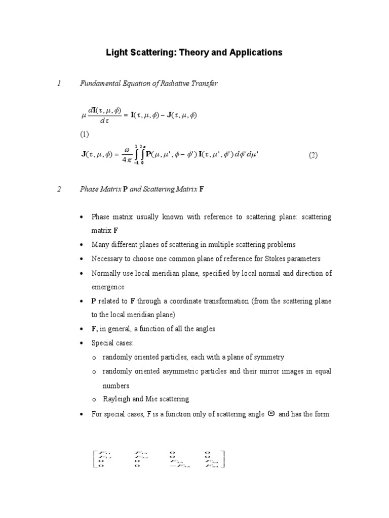 A Comprehensive Review of Light Scattering Theory, Applications, and the Effects of Aerosol ...