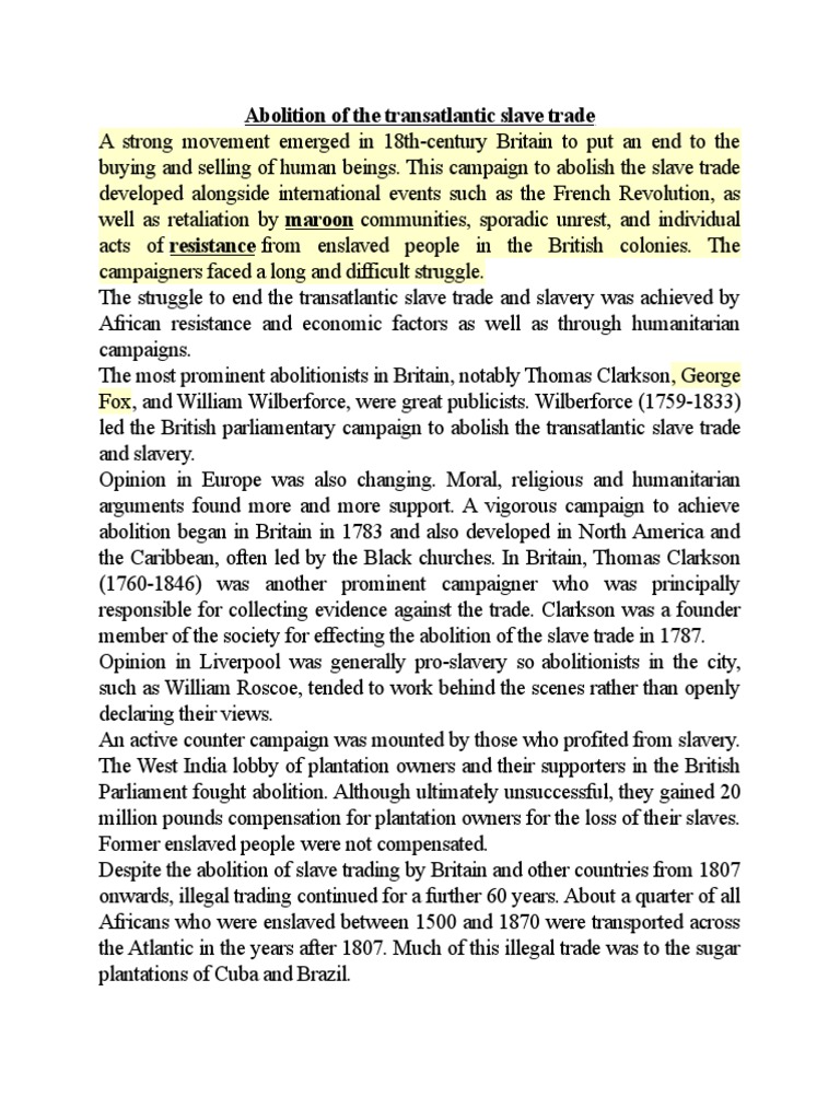 Abolition of The Transatlantic Slave Trade | PDF | Abolitionism ...