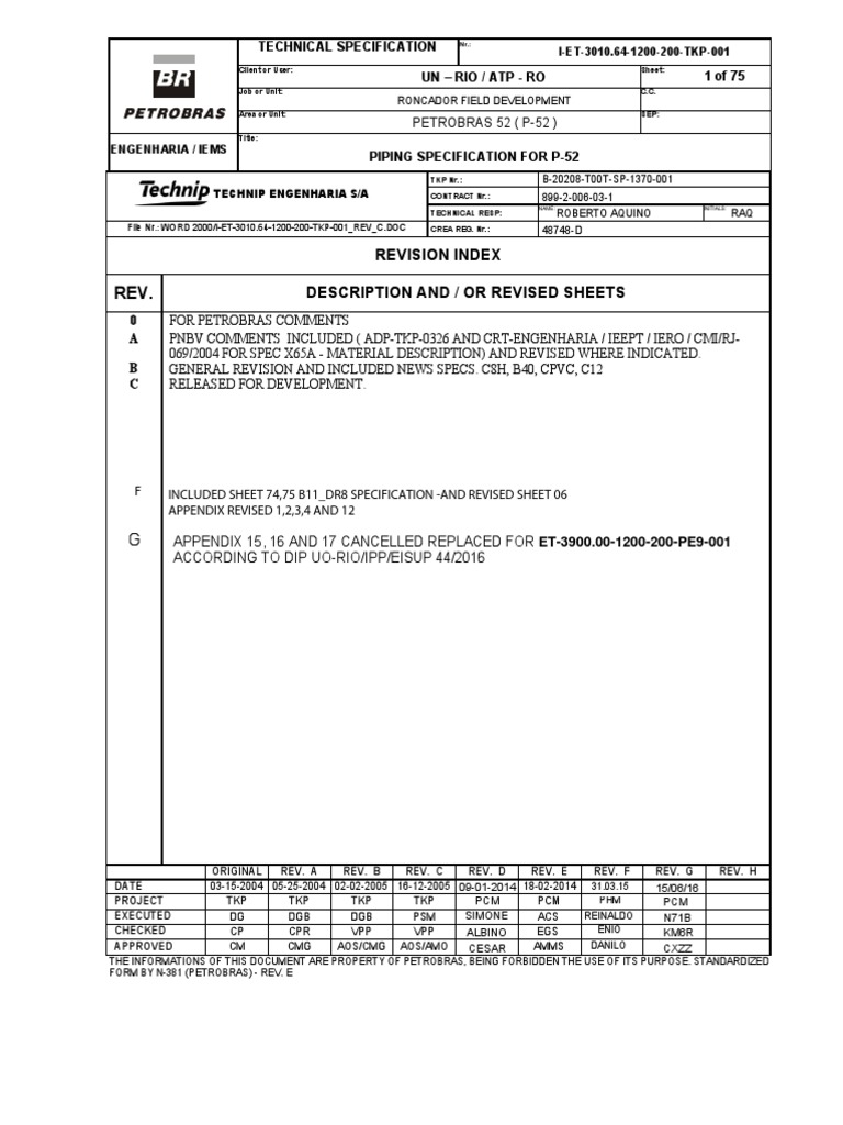 Revision Index Description and / or Revised Sheets: Technical ...