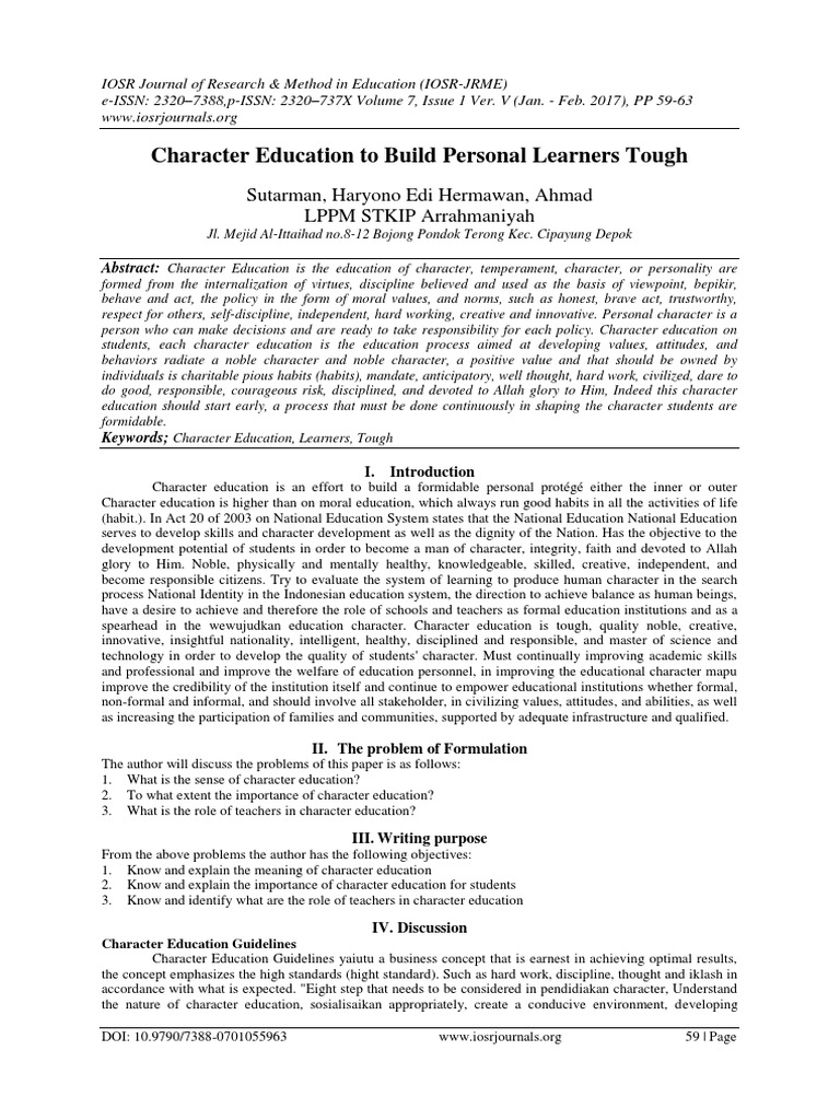 Jur Int 09 Caracter Education | PDF | Value (Ethics) | Teachers