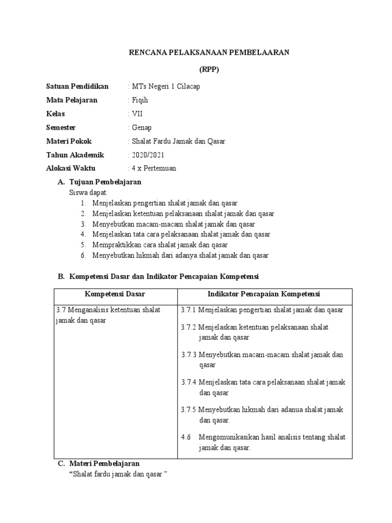 RPP SALAT JAMAK & QASAR Elin | PDF