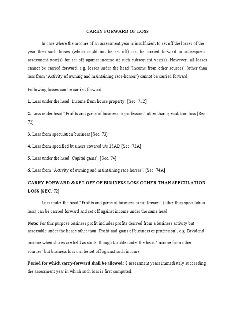 Setoff & Carry Forward of Loss | PDF | Capital Gains Tax | Payments