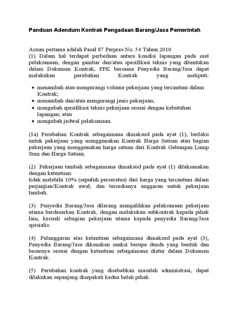 Panduan Adendum Kontrak Pengadaan Barang | PDF