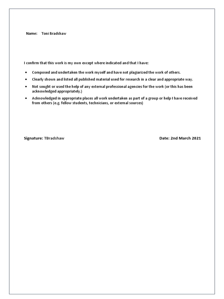 Declaration of Your Own Work 20-21 | PDF