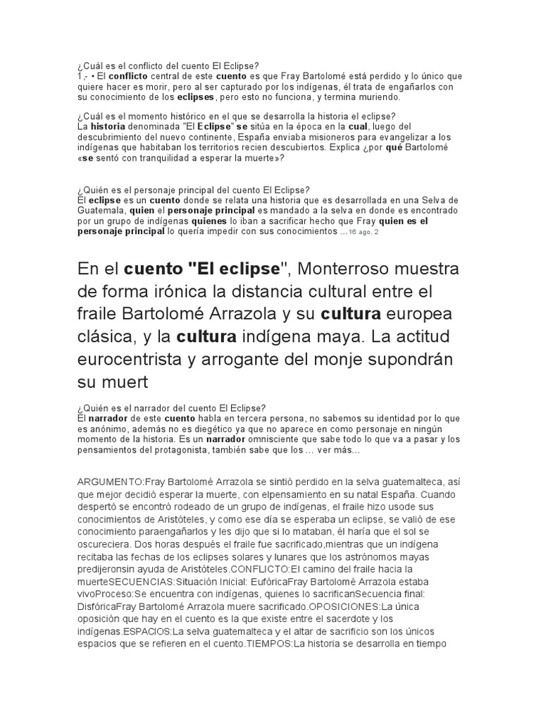 Cuál Es El Conflicto Del Cuento El Eclipse | PDF | Civilización maya | Cuentos