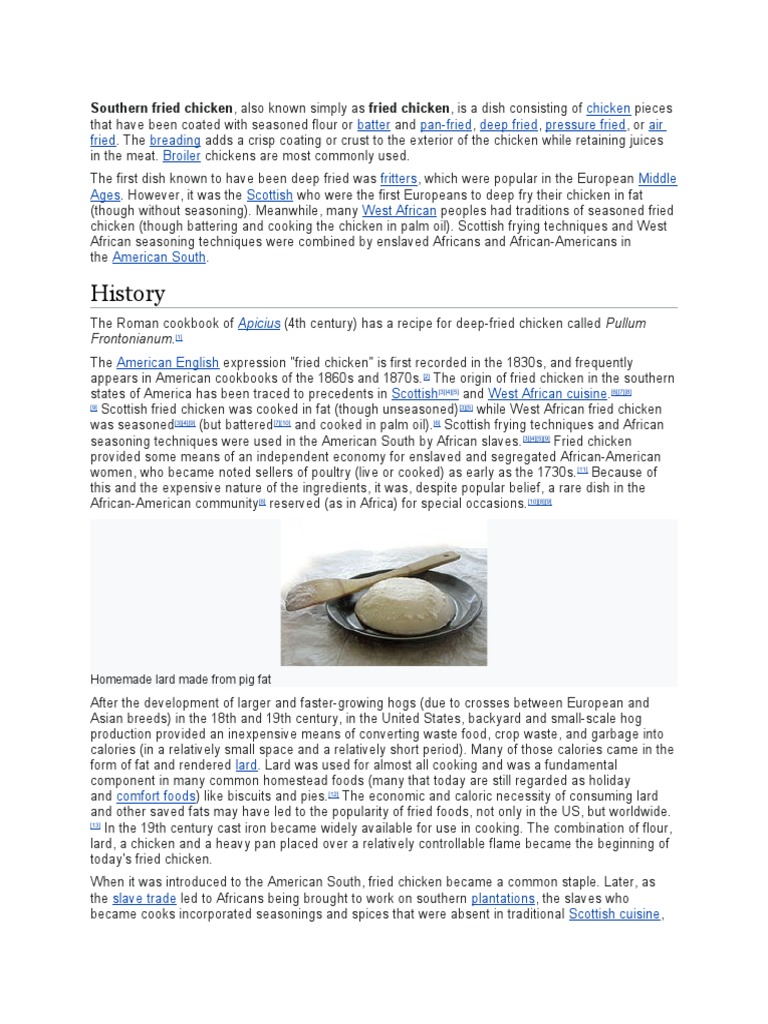 History: Southern Fried Chicken, Also Known Simply As Fried Chicken, Is ...