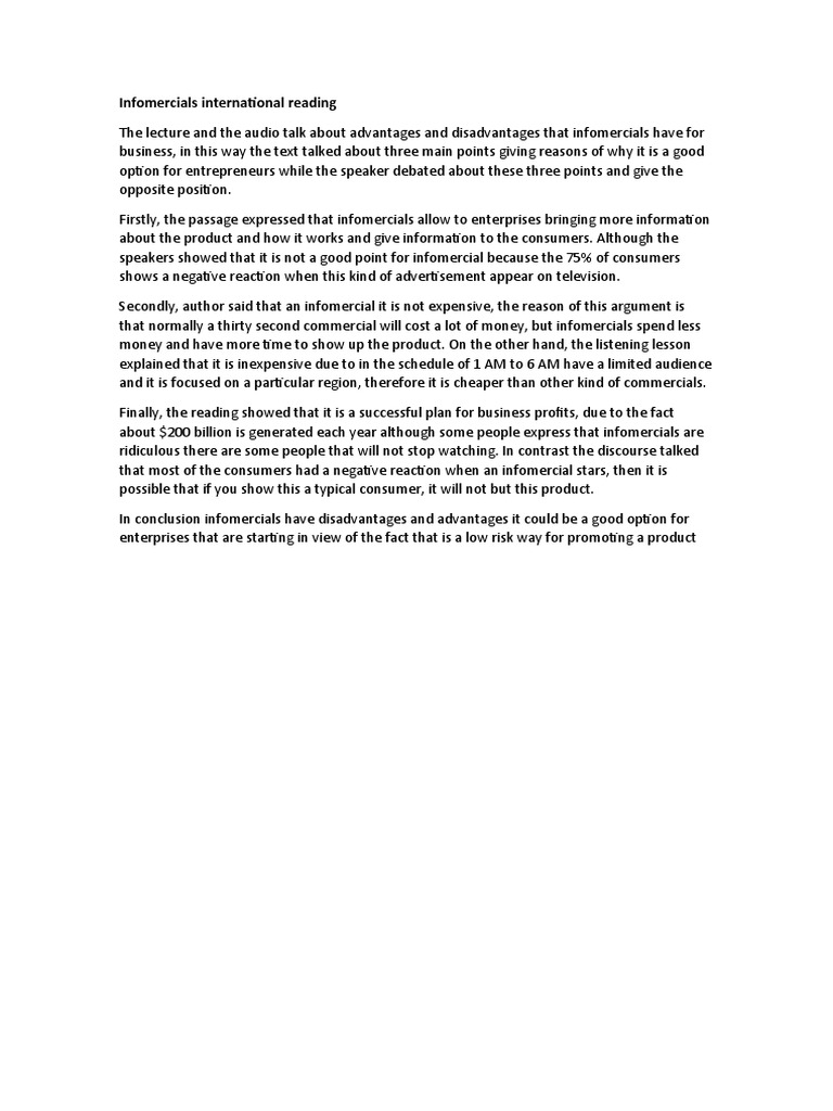 Infomercials International Reading | PDF | Career & Growth | Business