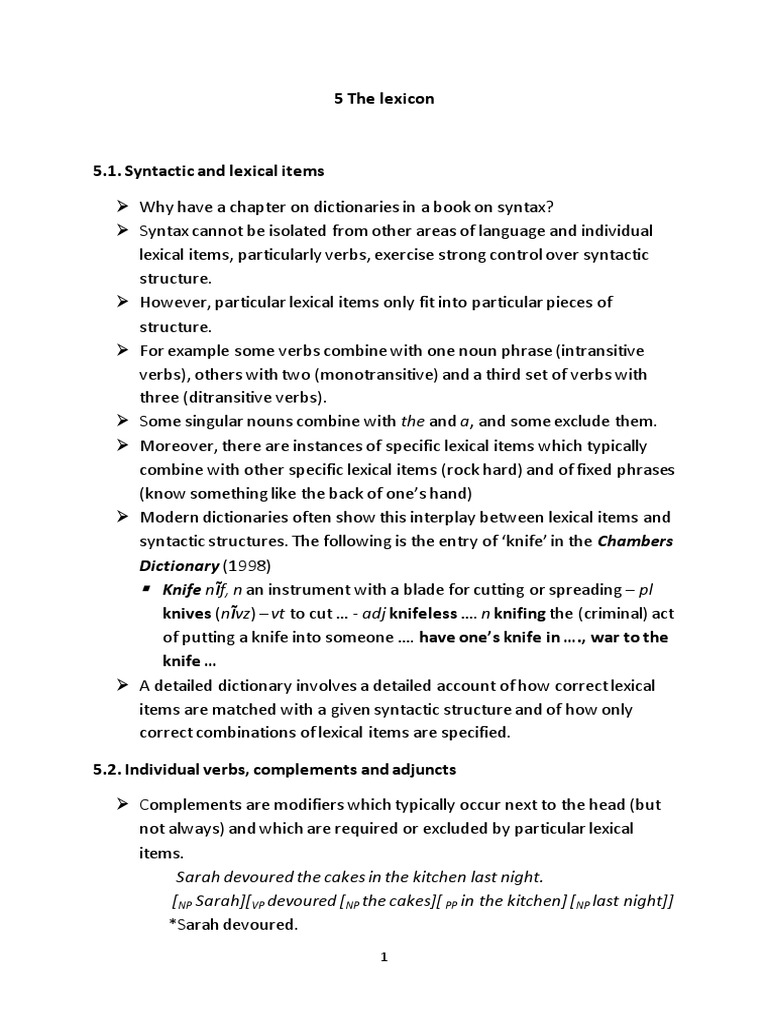 Lecture 5 The Lexicon | PDF | Lexical Semantics | Verb