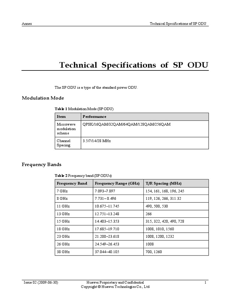 Annex-Specifications of SP ODU (V100R002C00 - 01) | PDF | Broadcast ...