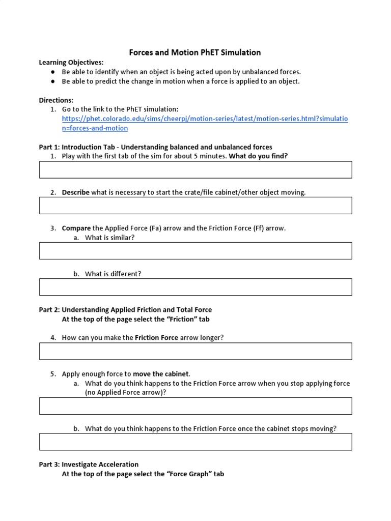 Forces Motion Phet Simulation | PDF
