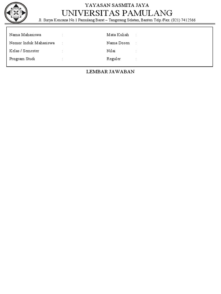 Lembar Jawaban Unpam-1 | PDF