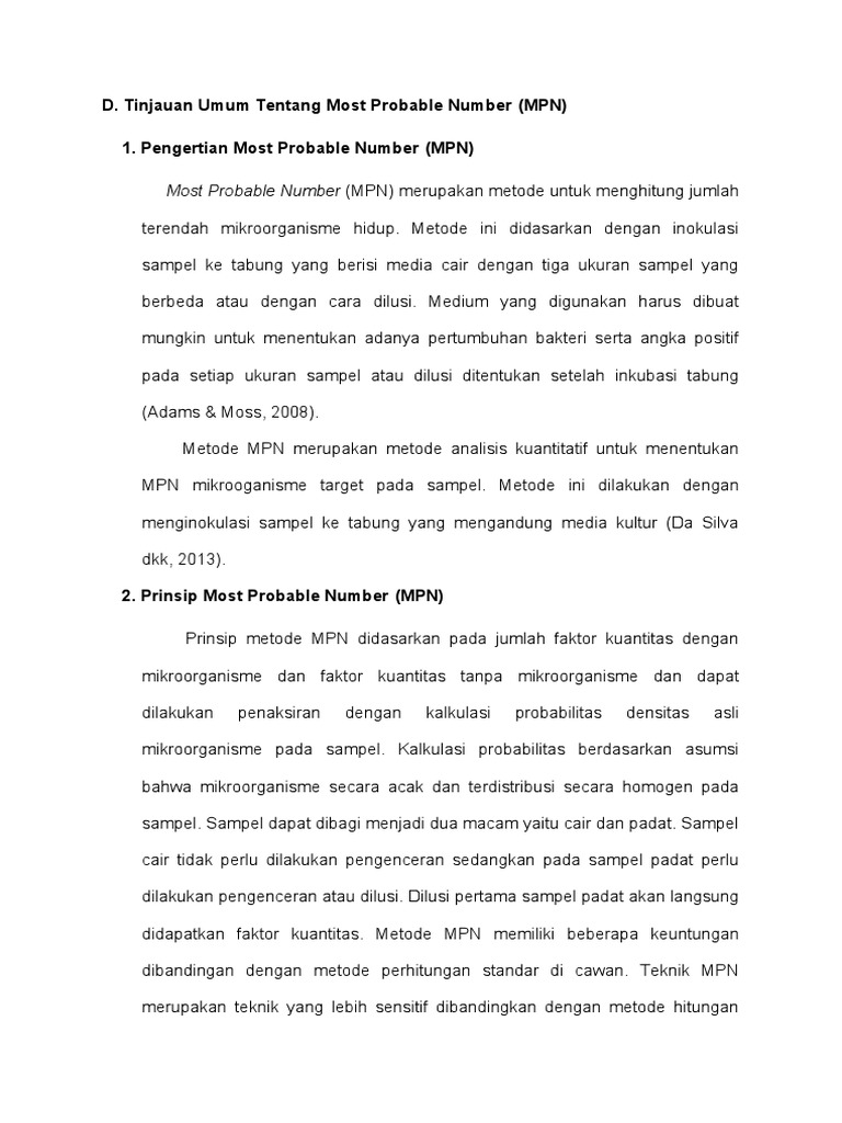 Metode Most Probable Number (MPN) dalam Mikrobiologi | PDF