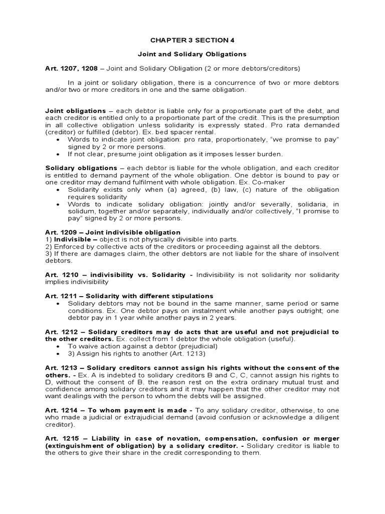 Joint and Solidary Obligations Explained | PDF | Law Of Obligations ...