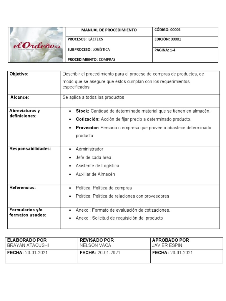 Manual de Procedimiento Logistica | PDF | Logística | Business