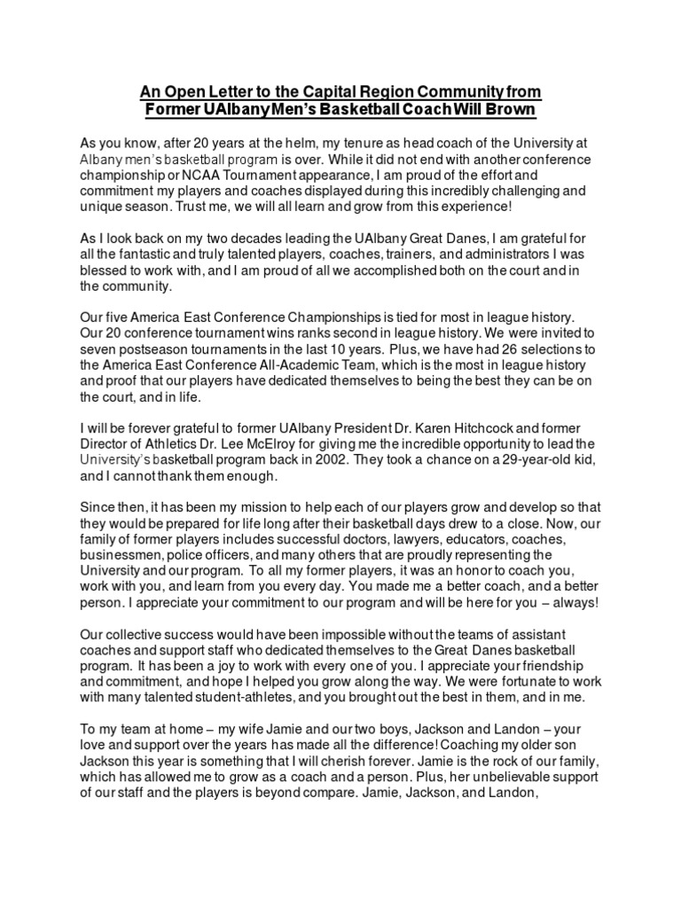 An Open Letter To The Capital Region Community | PDF | Sports