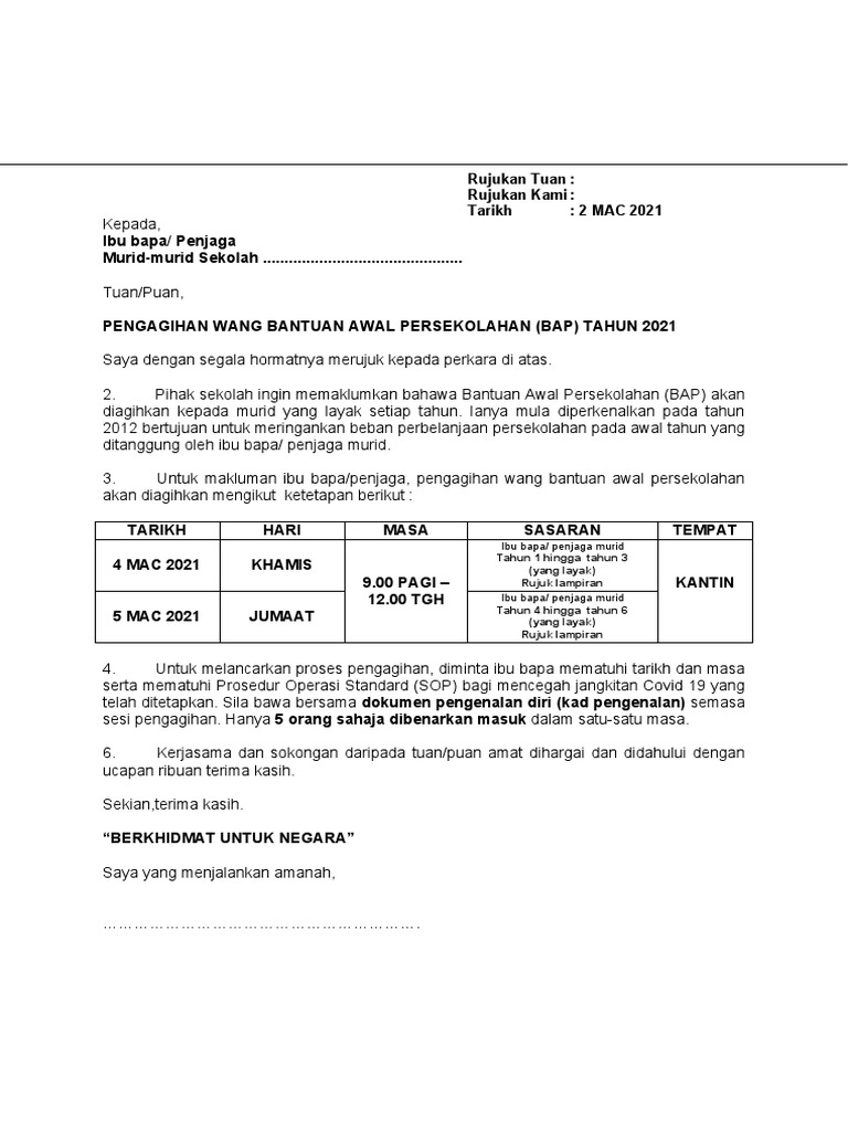 Contoh Surat Agihan Wang BAP | PDF