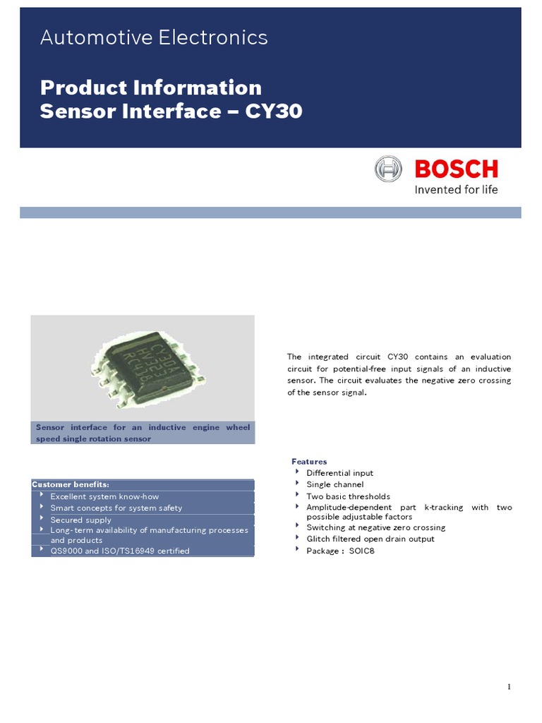 Automotive Electronics Sensor Interface CY30 Automotive Electronics ...