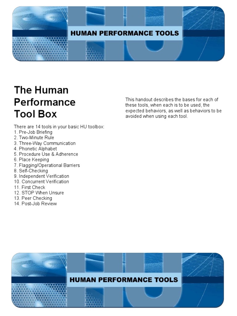 Human Performance Tools | PDF | Verification And Validation | Communication Human Performance Tools | PDF | Verification And Validation | Communication