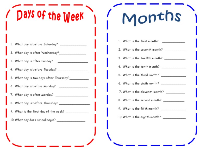 Days and Months Fun Activities Games 4799 | PDF | Self-Improvement ...