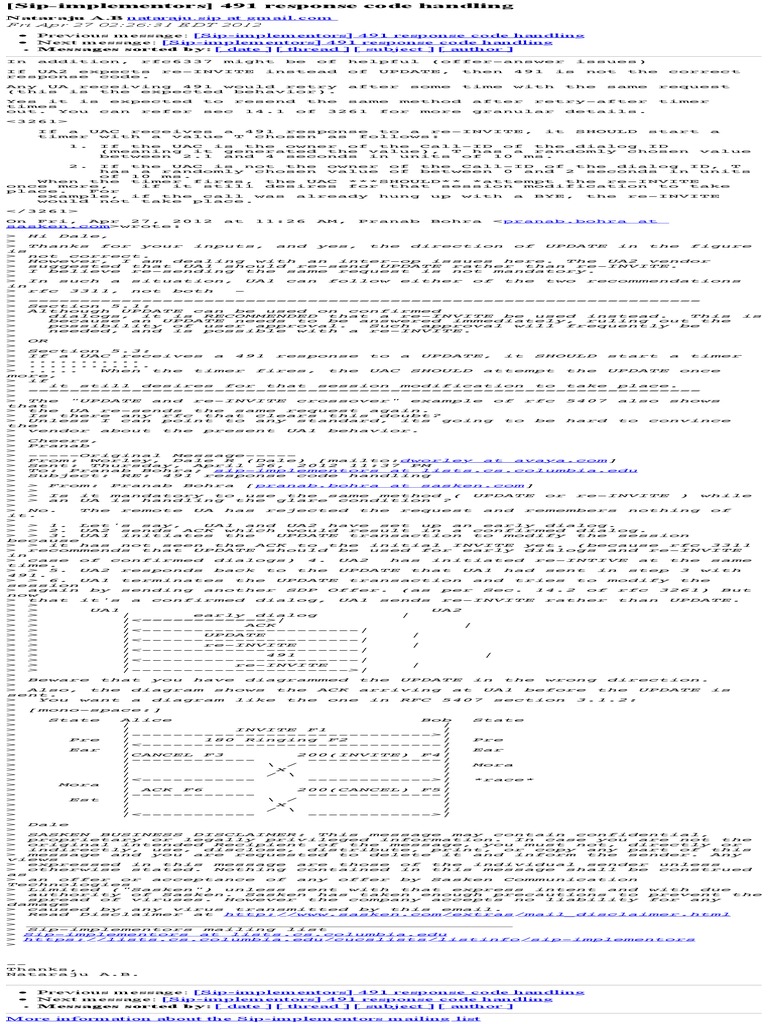 SIP 491 Response Code Handling | PDF | Transmission Control Protocol ...