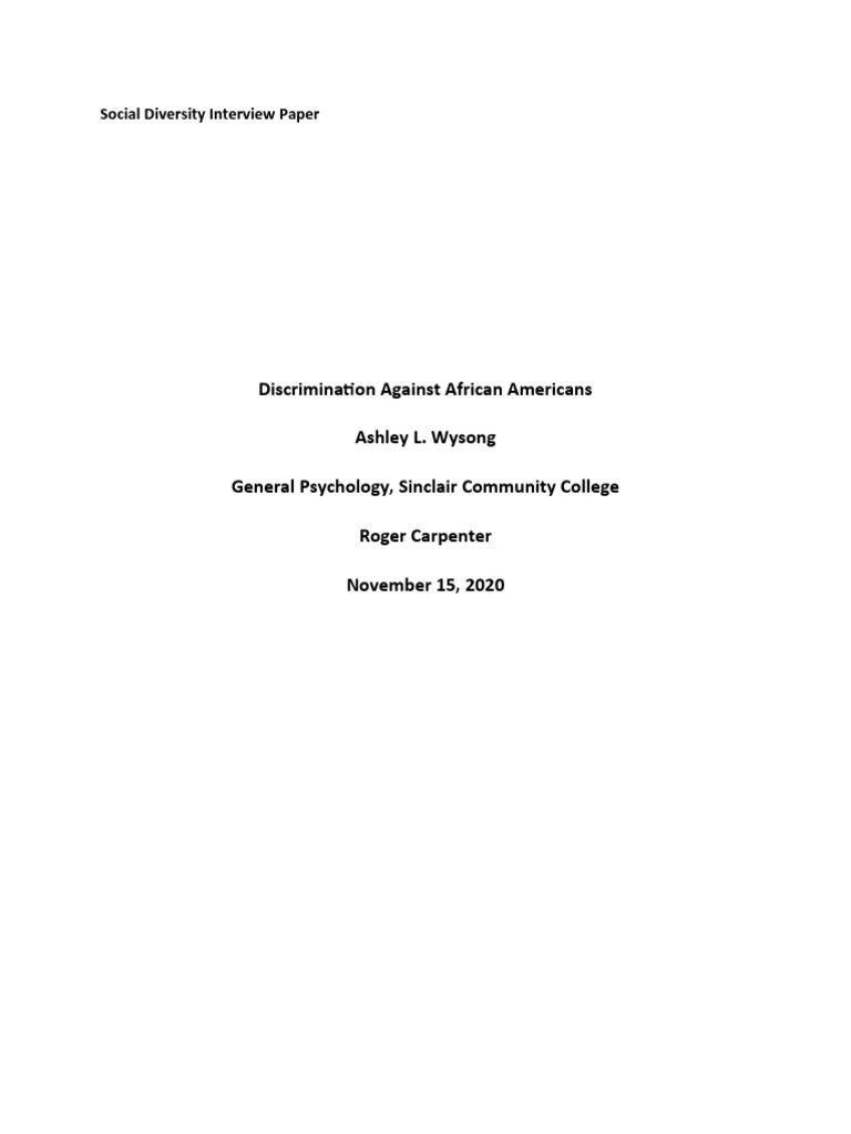 Social Diversity Interview Paper | PDF | Discrimination | Slavery