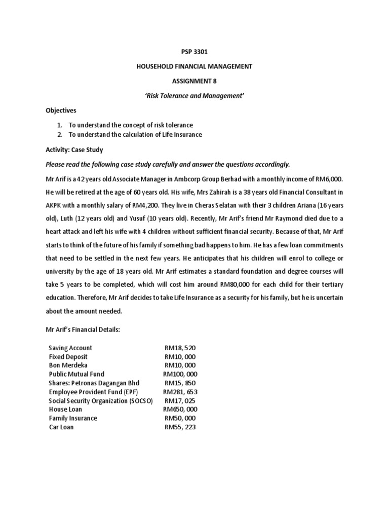 Risk Tolerance and Management': PSP 3301 Household Financial Management ...