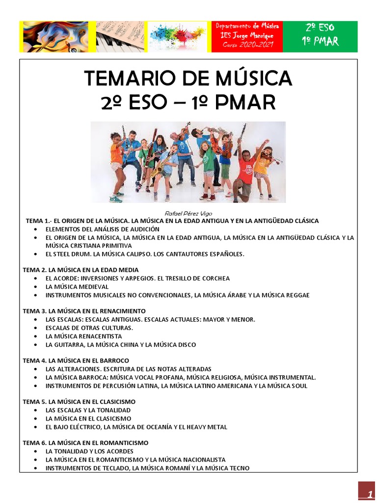 Temario 2º Eso-1º Pmar - Temas 1 y 2 | PDF | Acorde (Música) | Modo (música)