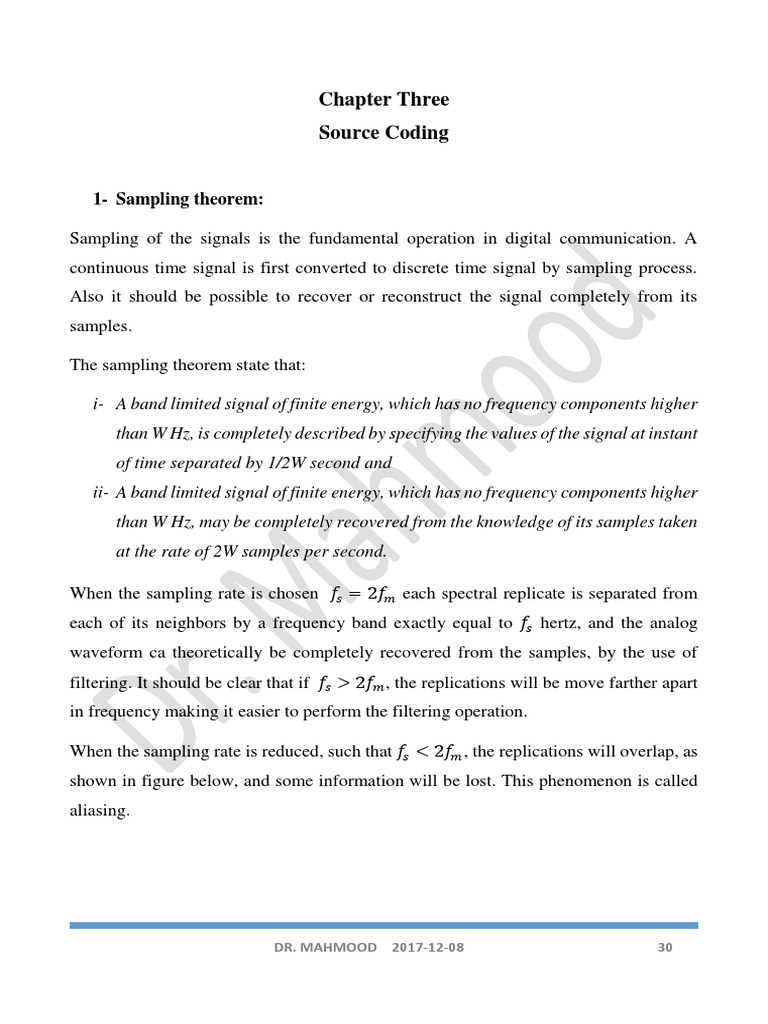 Chapter Three Source Coding: 1-Sampling Theorem | PDF | Data ...