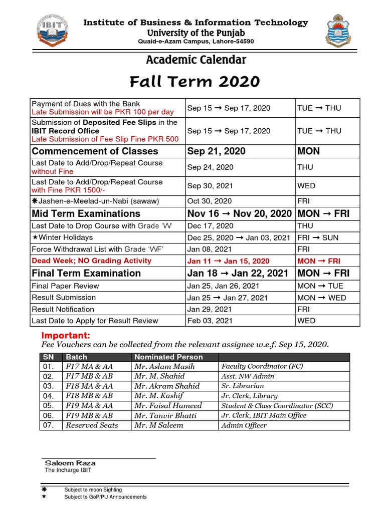 Fall Term 2020: Academic Calendar | PDF | Services (Economics) | Payments