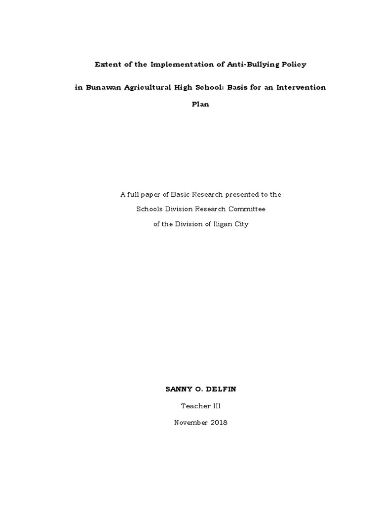 ComPlete PaPer BASIC Research Presented SAMPLE2 | PDF | Bullying ...