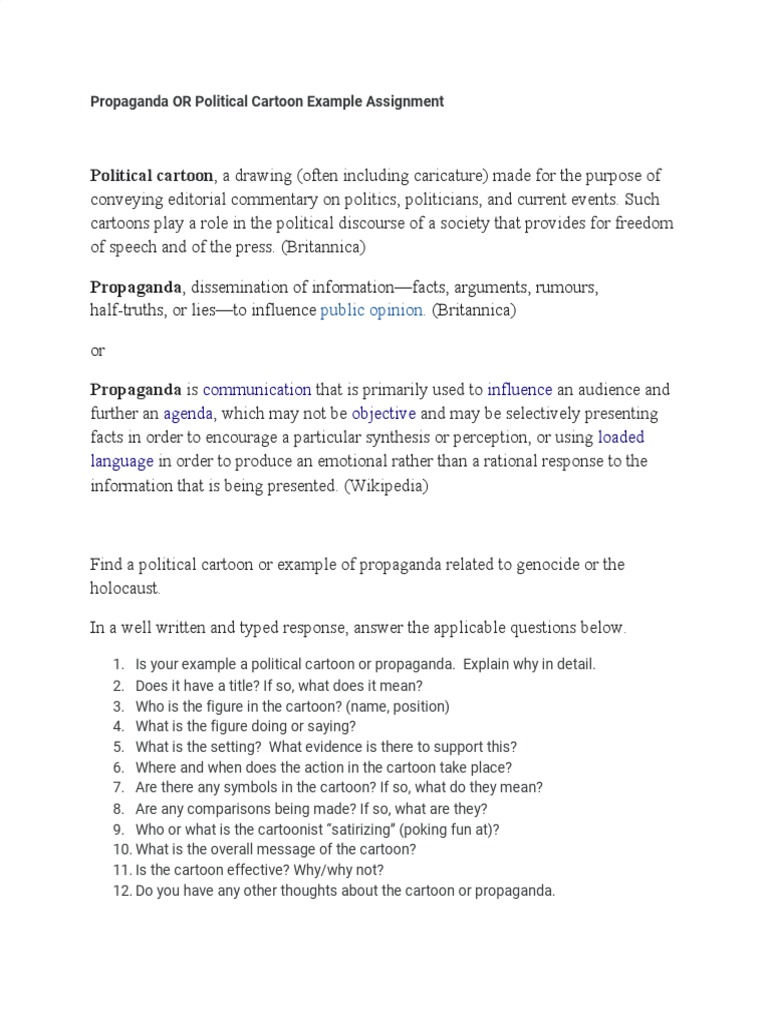 Zachary Kramer - Propaganda or Political Cartoon Example Assignment | PDF
